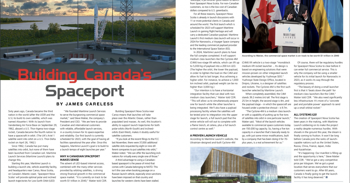 Maritime Launch and Spaceport Nova Scotia featured in Canadian Defence ...